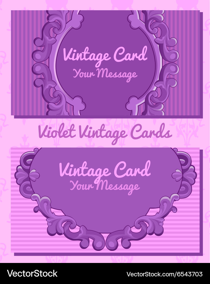 Two violet vintage horizontal business cards Vector Image
