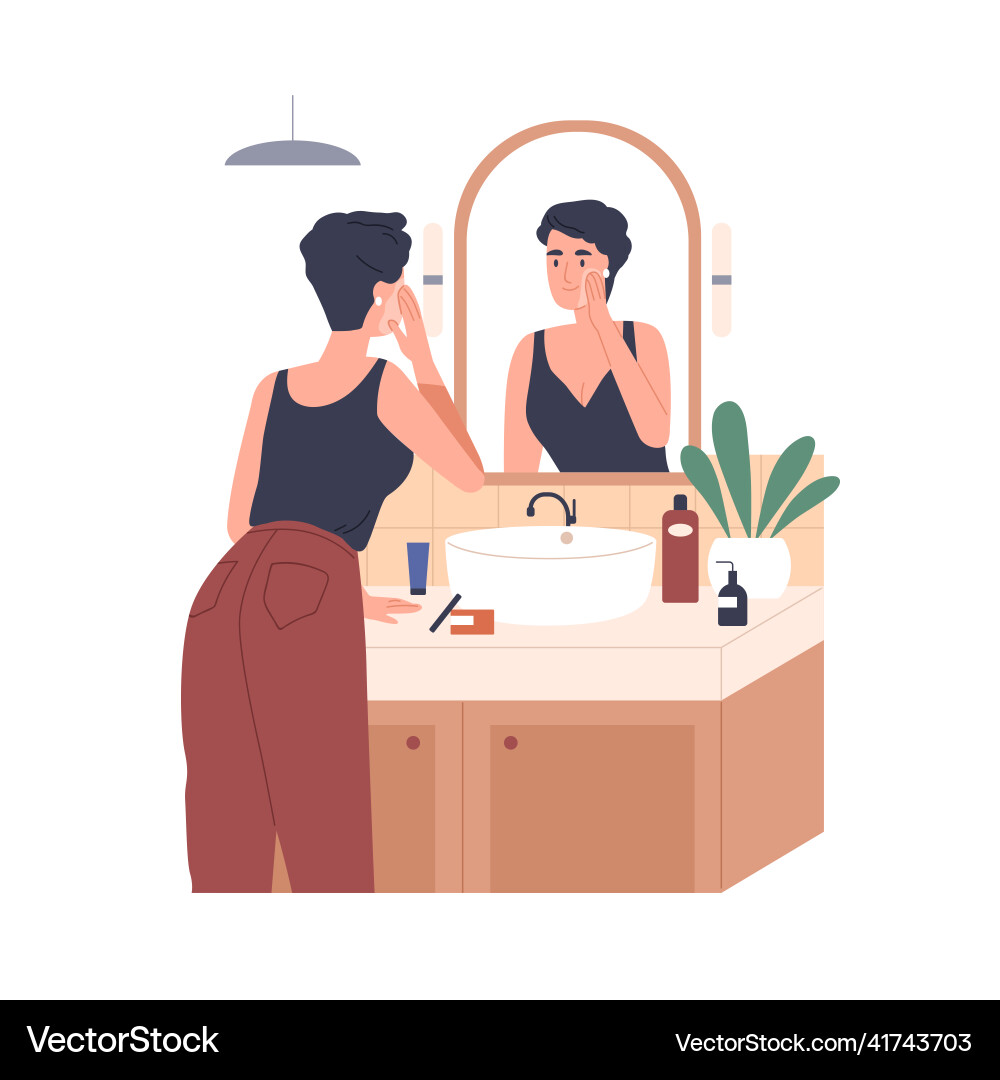 Woman applying moisturizing cream in front Vector Image
