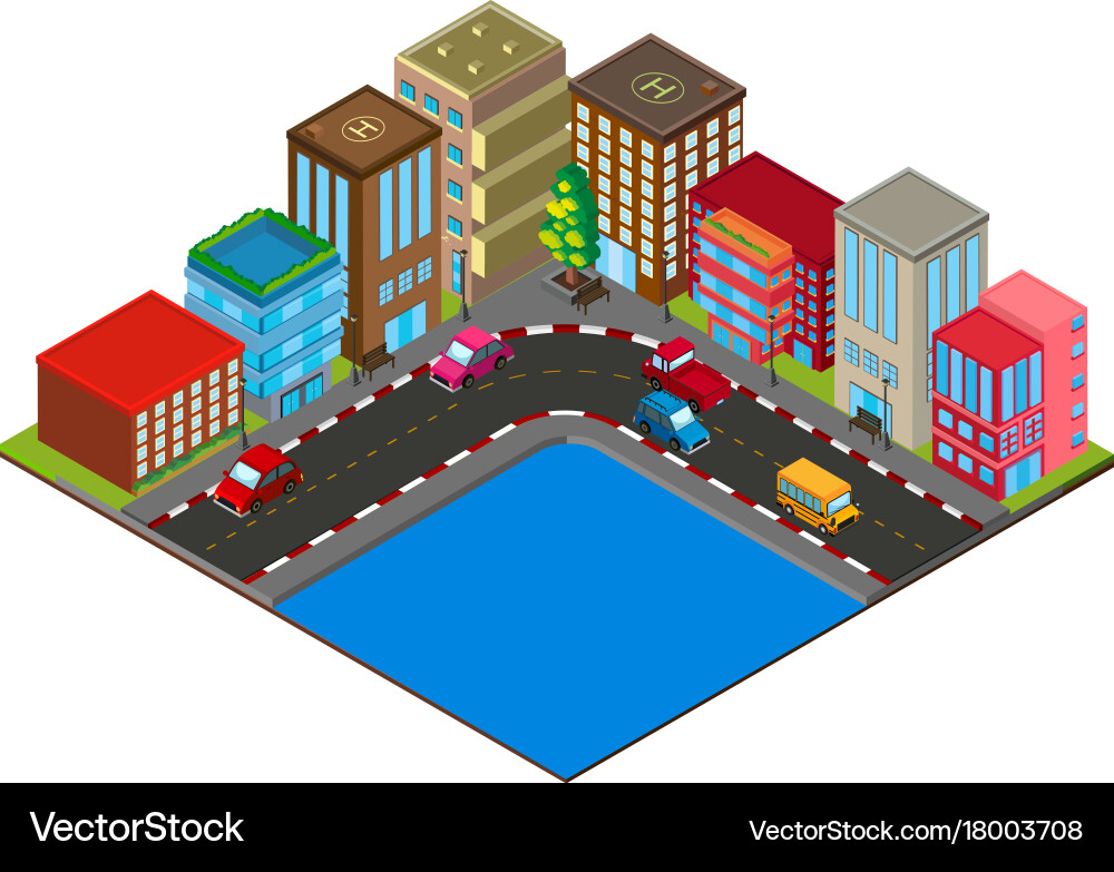 3d design for buildings in city Royalty Free Vector Image