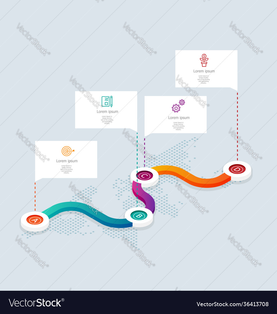 Abstract isometric timeline infographics 4 steps Vector Image Abstract isometric timeline infographics 4 steps Vector Image