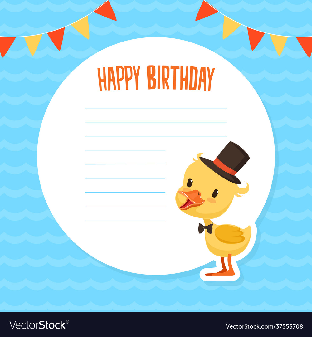 Banner with cute yellow baby duckling and space Vector Image
