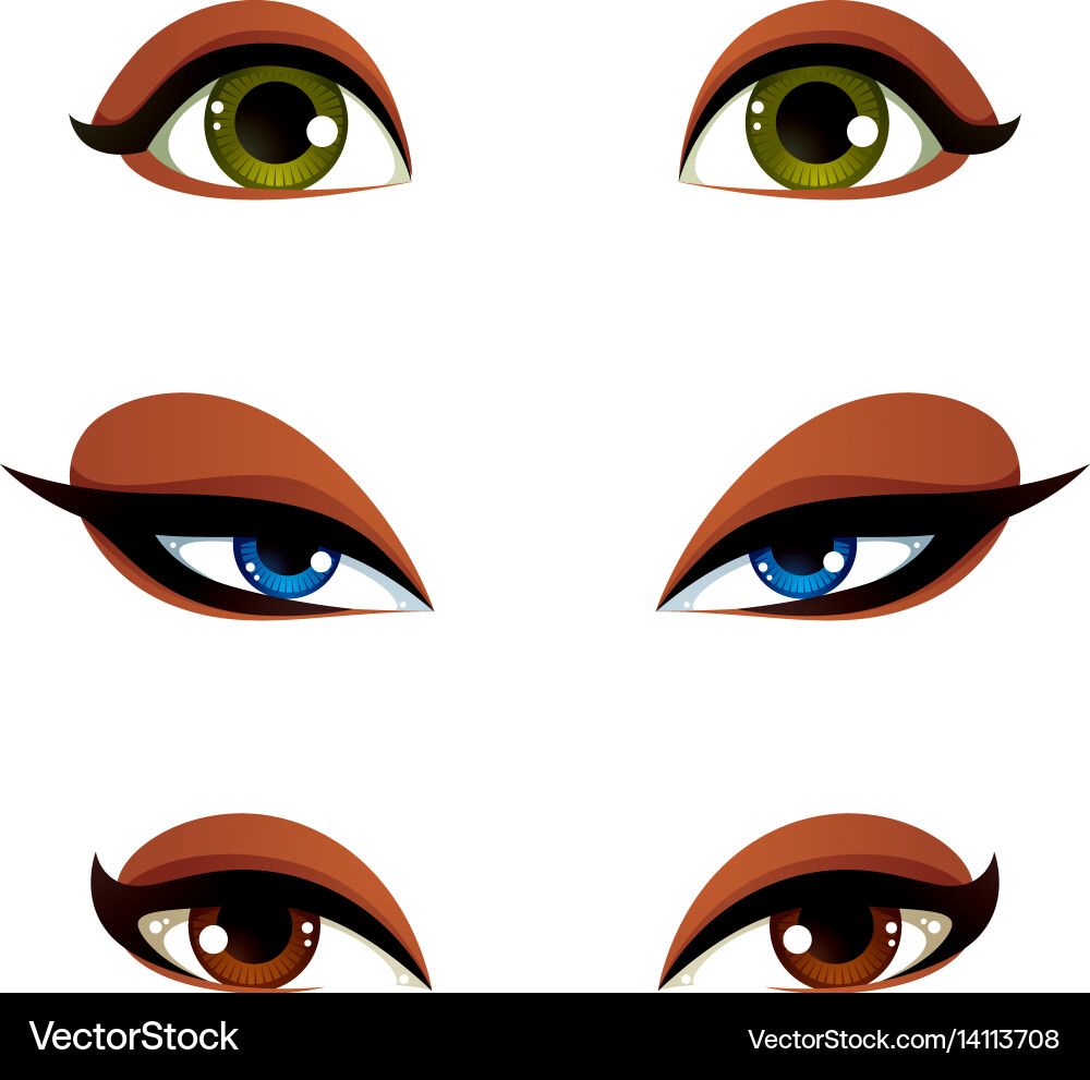 Female eyes in different emotion with blue brown Vector Image