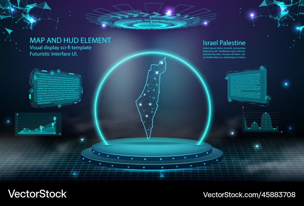 Israel palestine map light connecting effect Vector Image