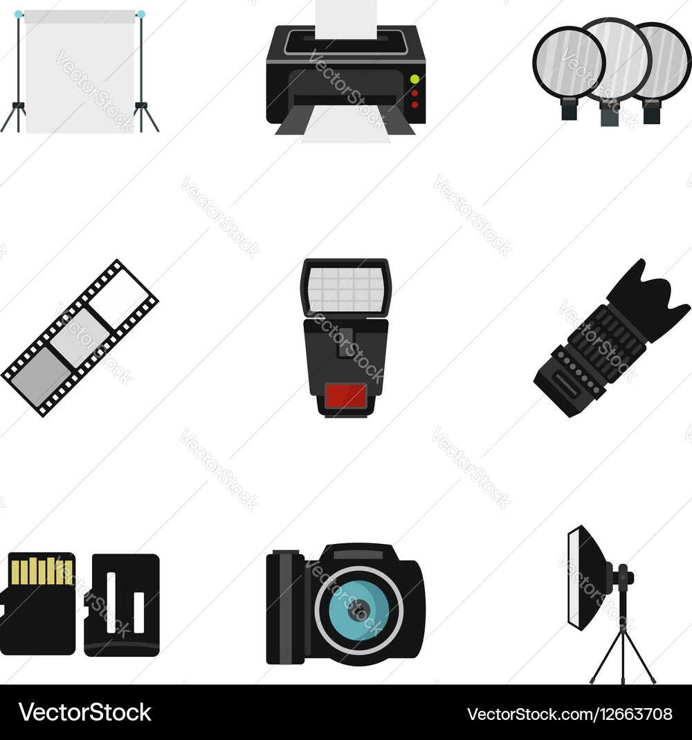 Photography icons set flat style Royalty Free Vector Image