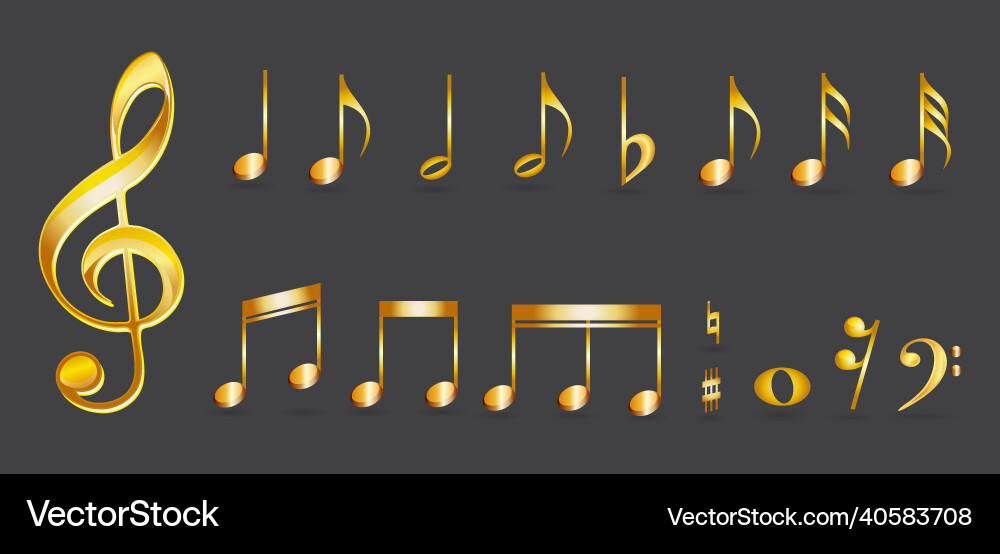 Set of golden musical annotations or realistic Vector Image
