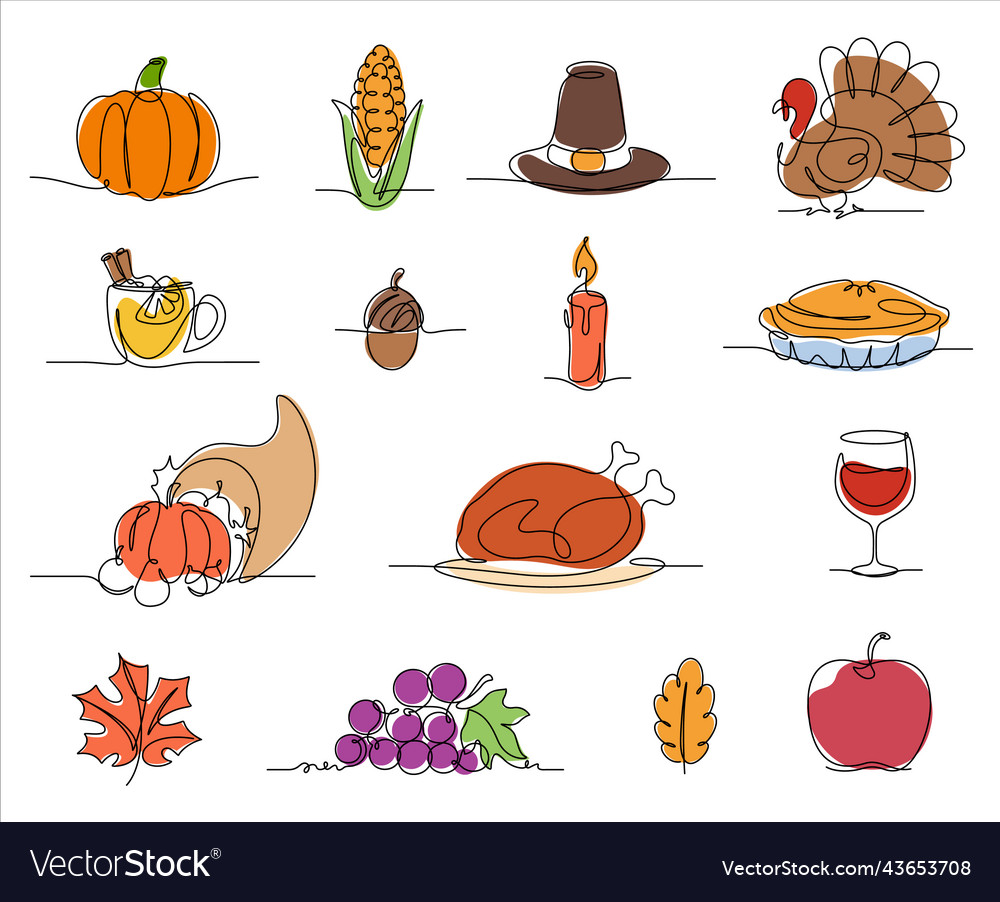 Thanksgiving day colored line icon continuous line