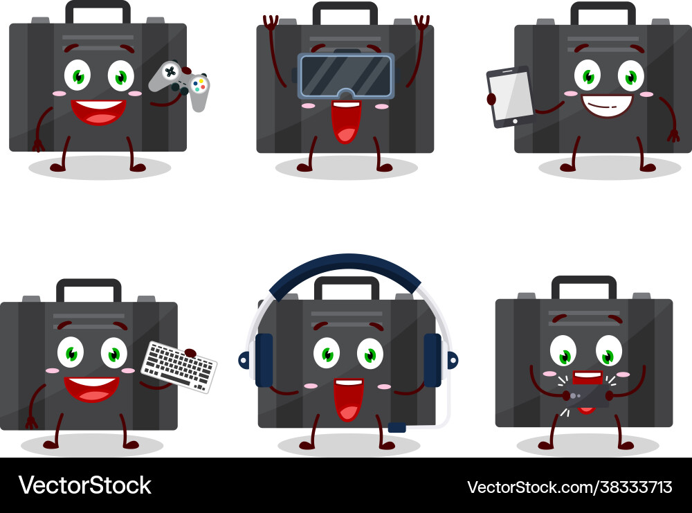 Black suitcase cartoon character are playing Vector Image