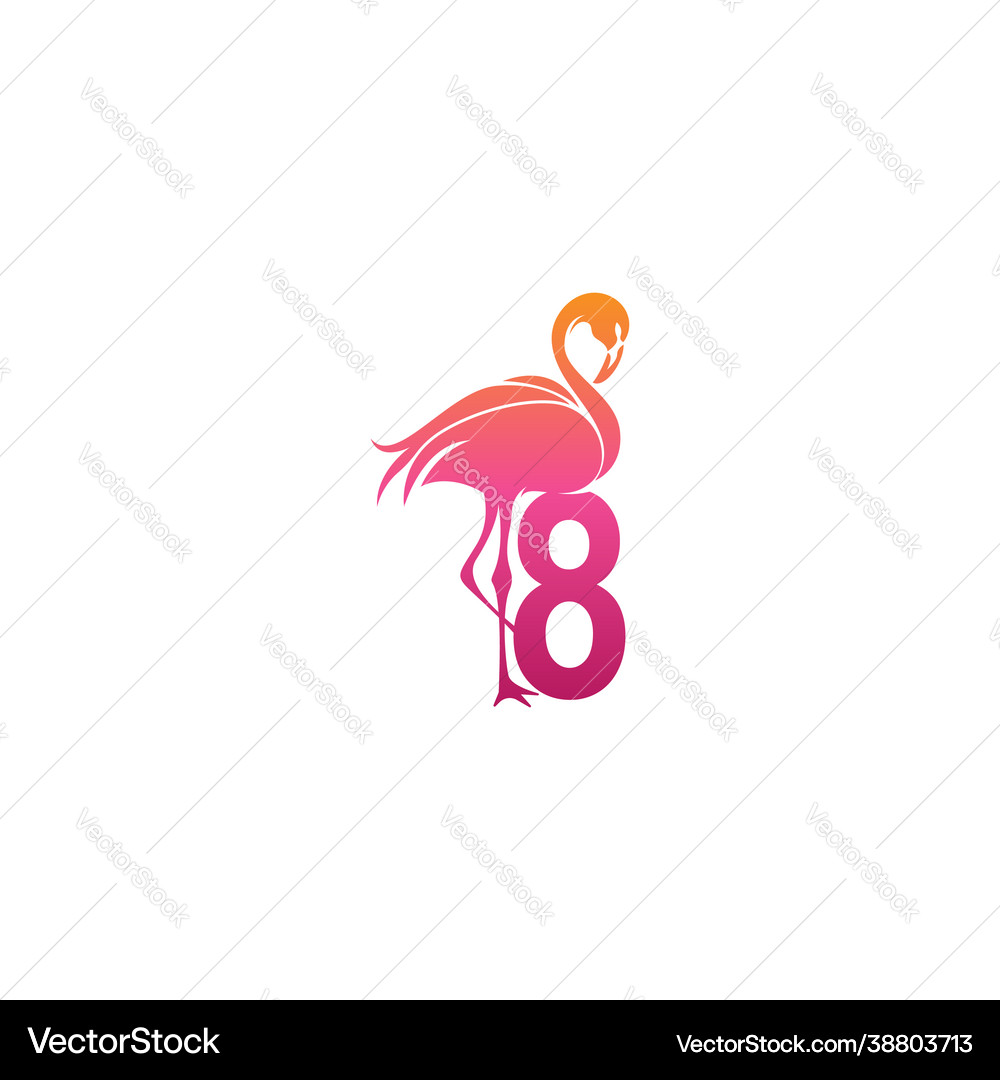 Flamingo bird icon with number 8 logo design Vector Image