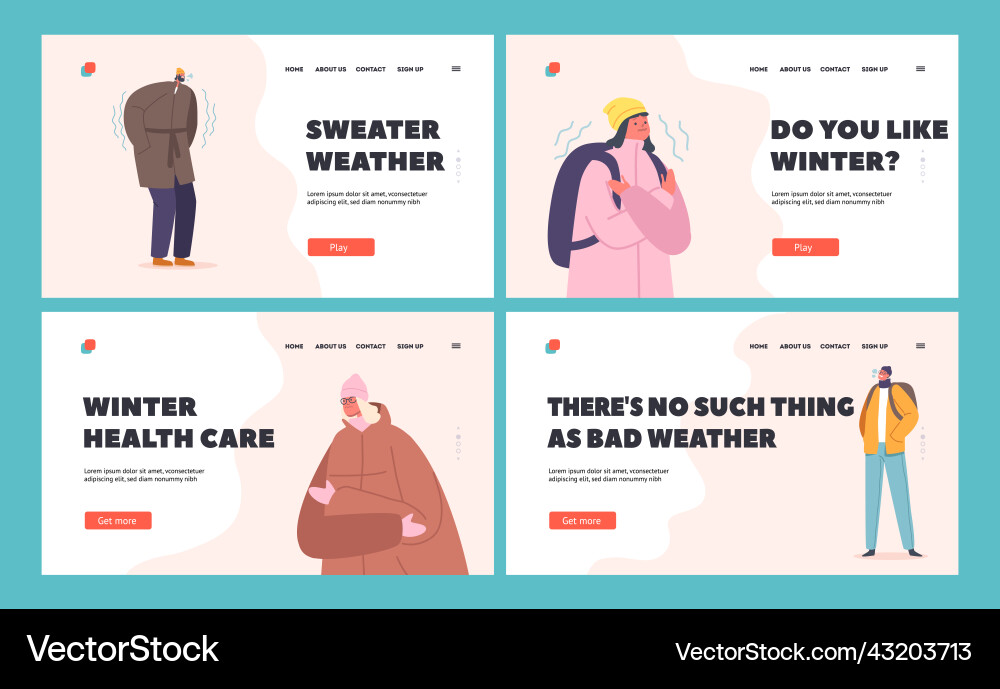 Freezing people at wintertime landing page Vector Image