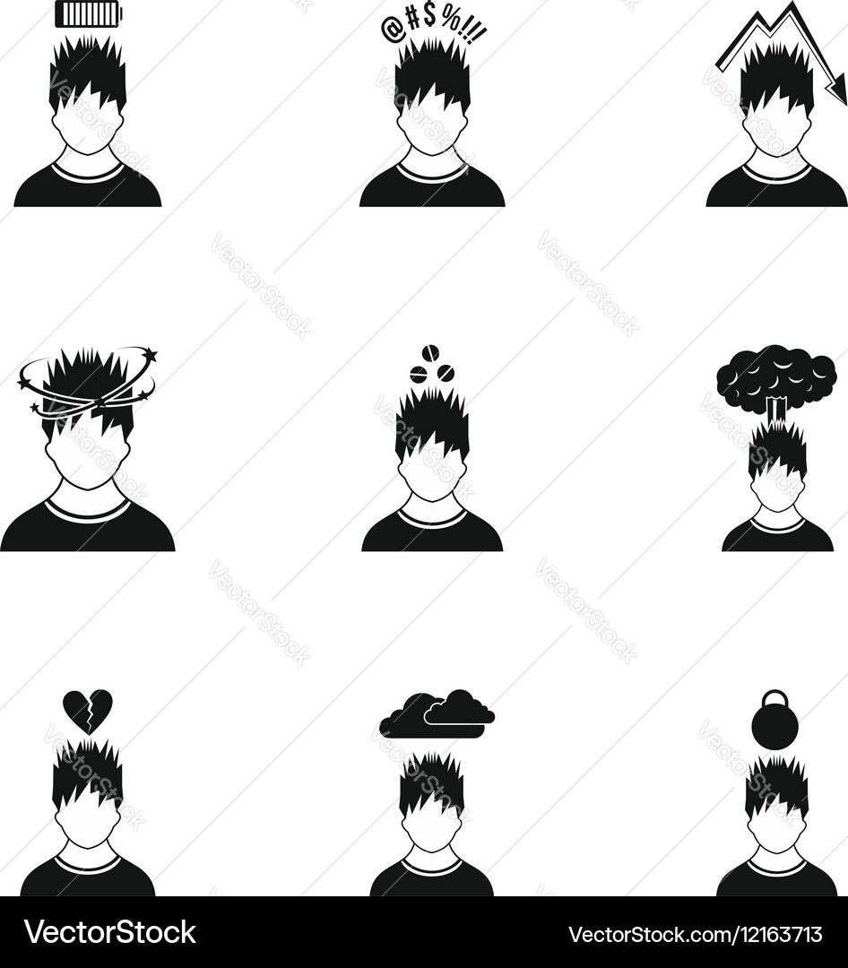 Human feelings icons set simple style Royalty Free Vector