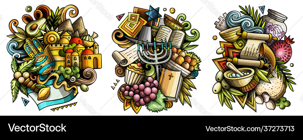 Israel cartoon doodle designs set Royalty Free Vector Image