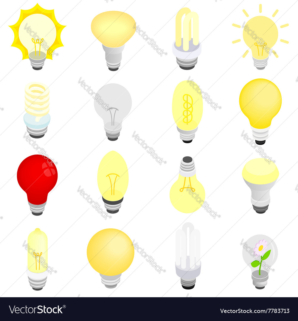 Light bulbs icons isometric 3d style Royalty Free Vector