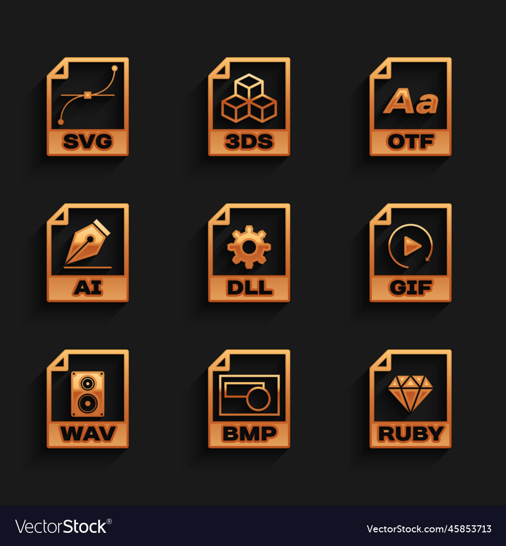 Set dll file document bmp ruby gif wav and ai Vector Image