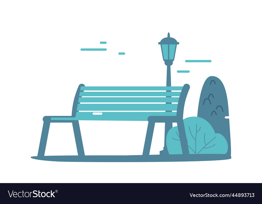 Wooden bench and street lamp on city park Vector Image