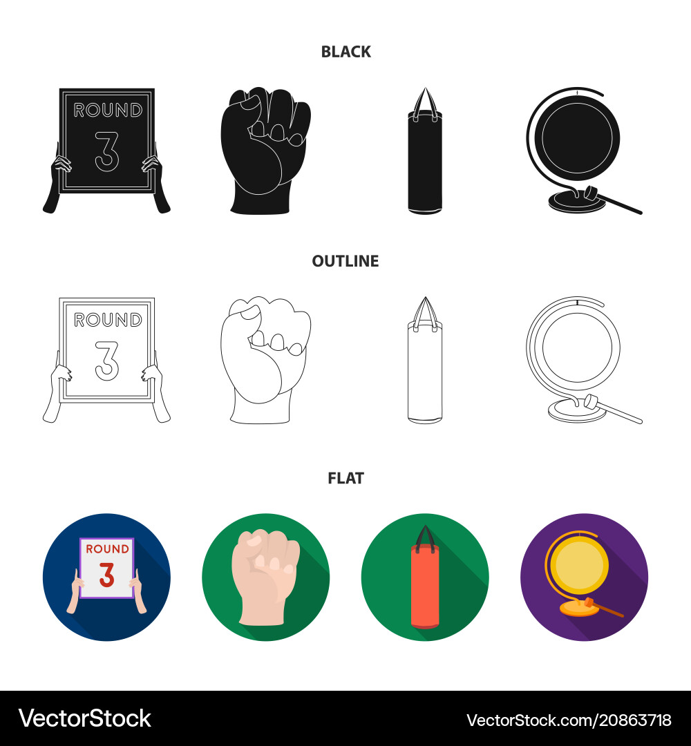 Boxing sport round hand set collection Royalty Free Vector