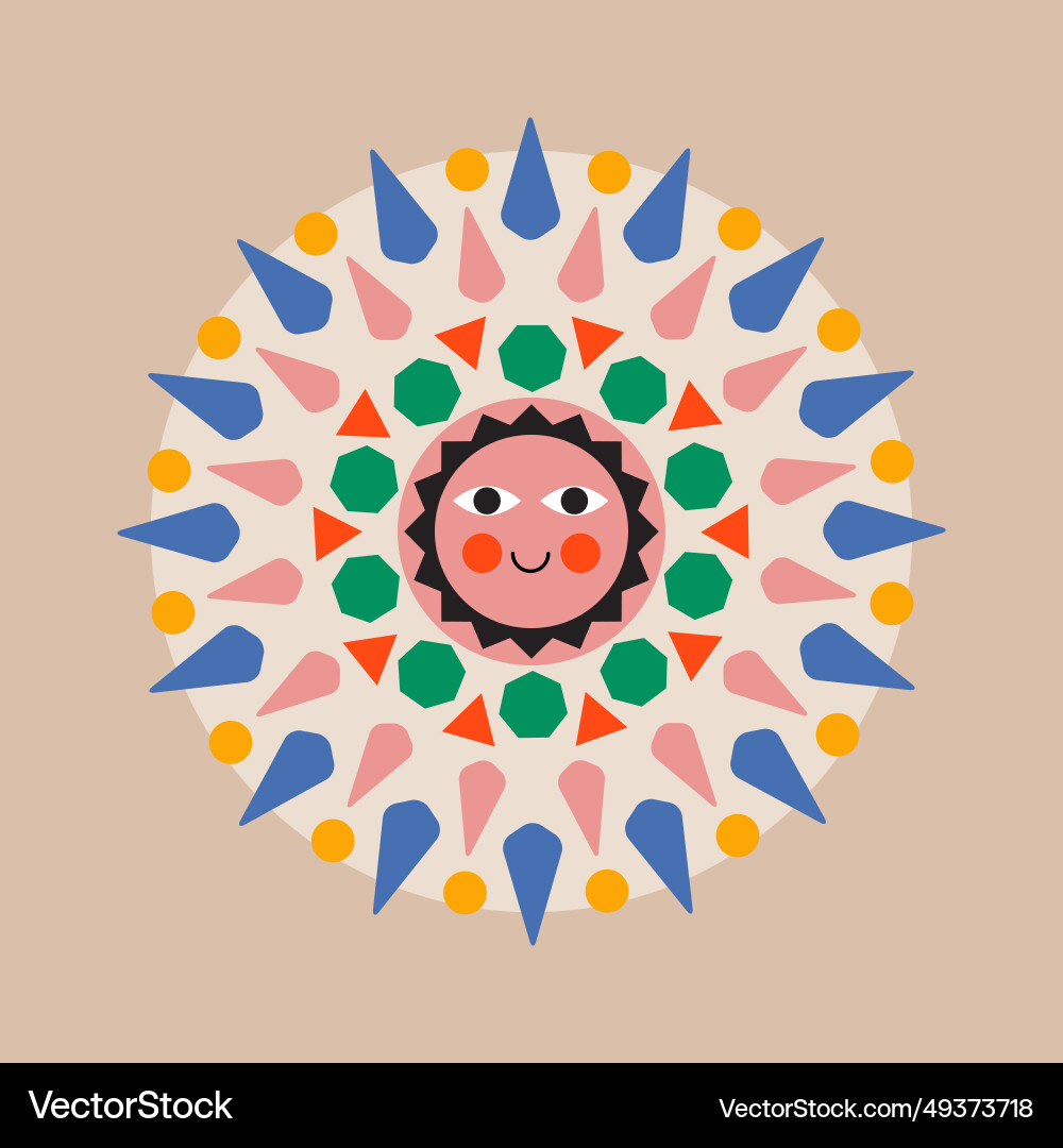 Colour abstract sun with face trendy modern Vector Image