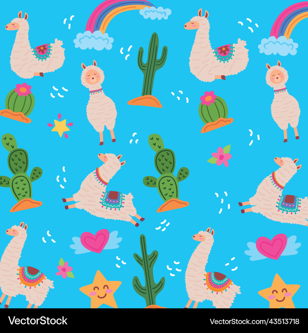 Cute llamas with cactus Royalty Free Vector Image