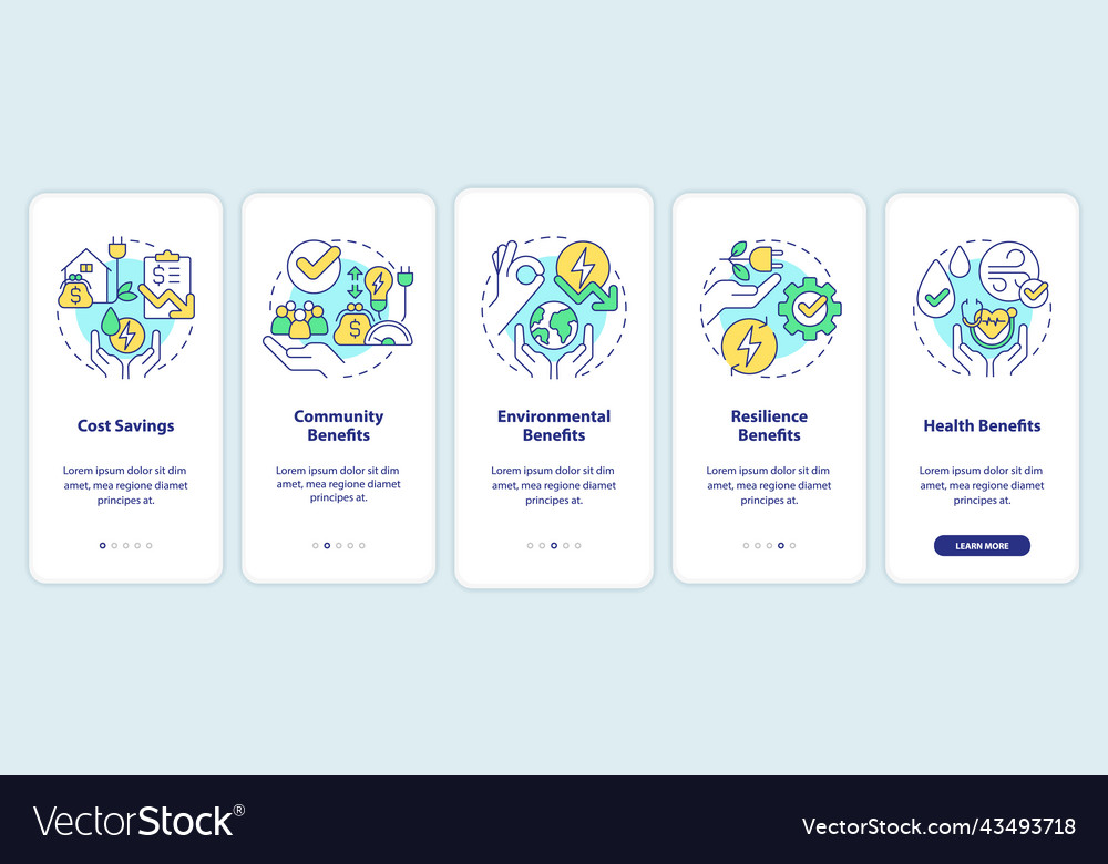 Energy efficiency benefits onboarding mobile app Vector Image