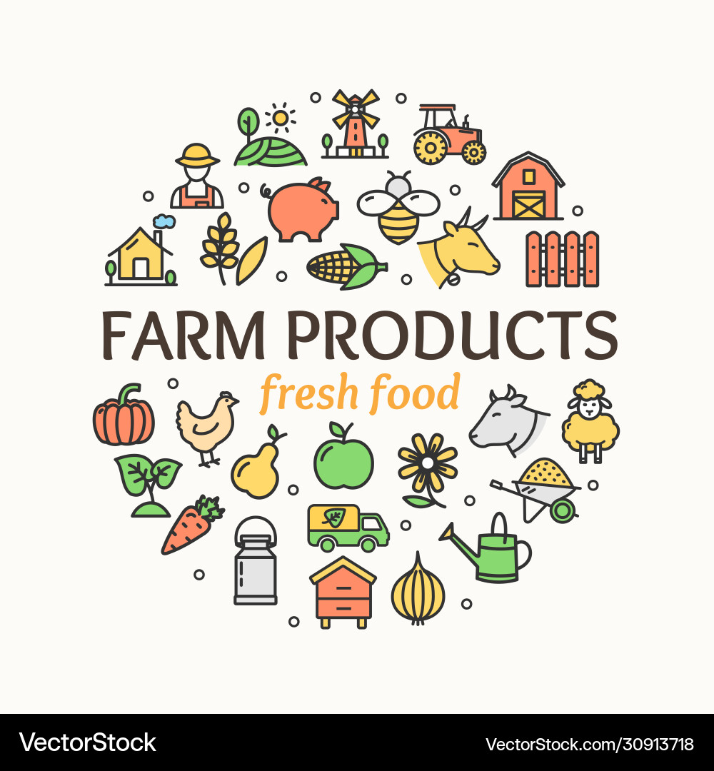 Farm products round design template thin line icon