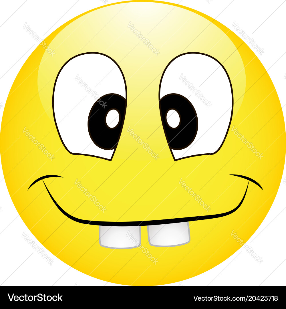 Funny silly yellow smiley with big teeth on a Vector Image