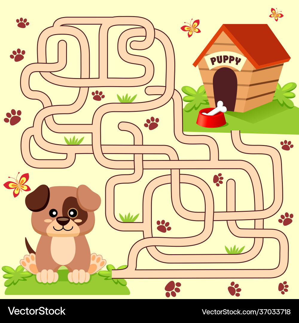 Help puppy find path to his house Royalty Free Vector Image