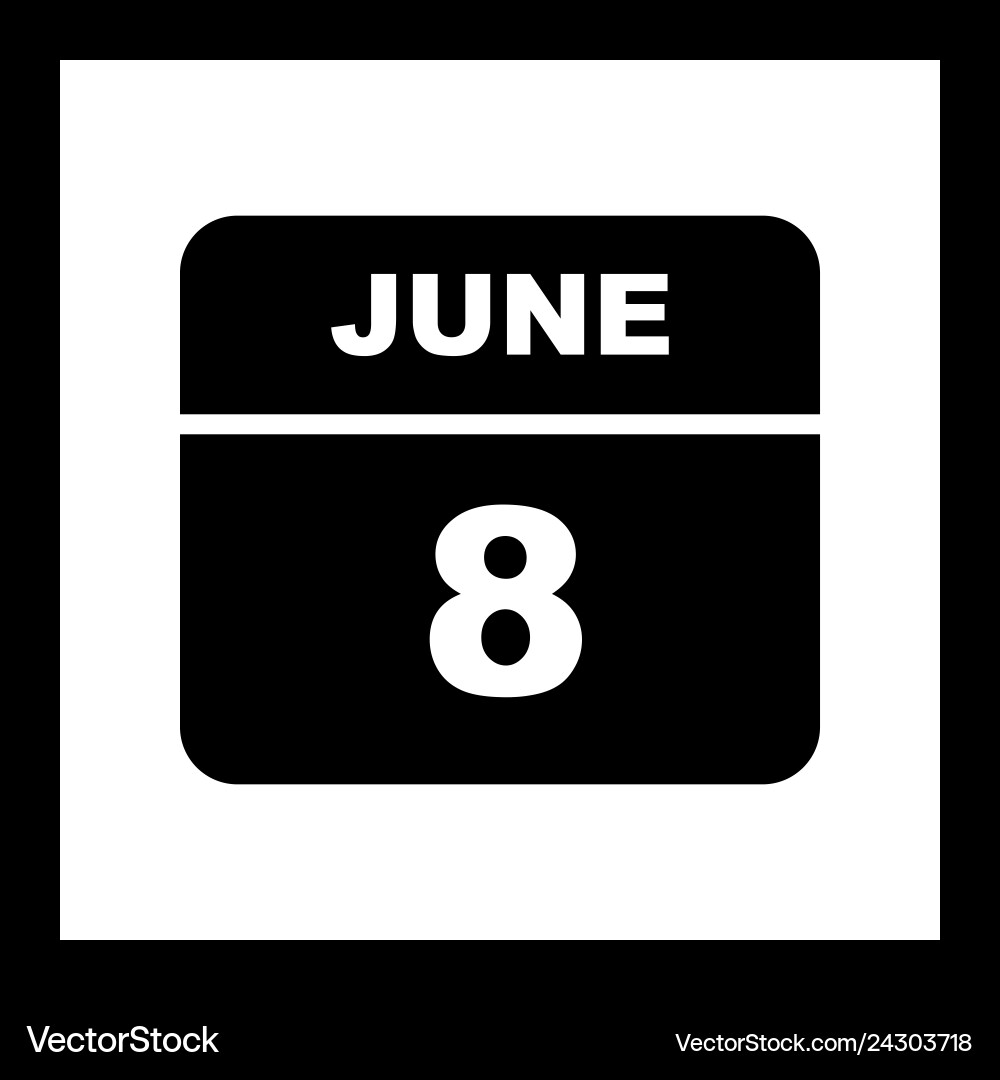 June 8th date on a single day calendar Royalty Free Vector