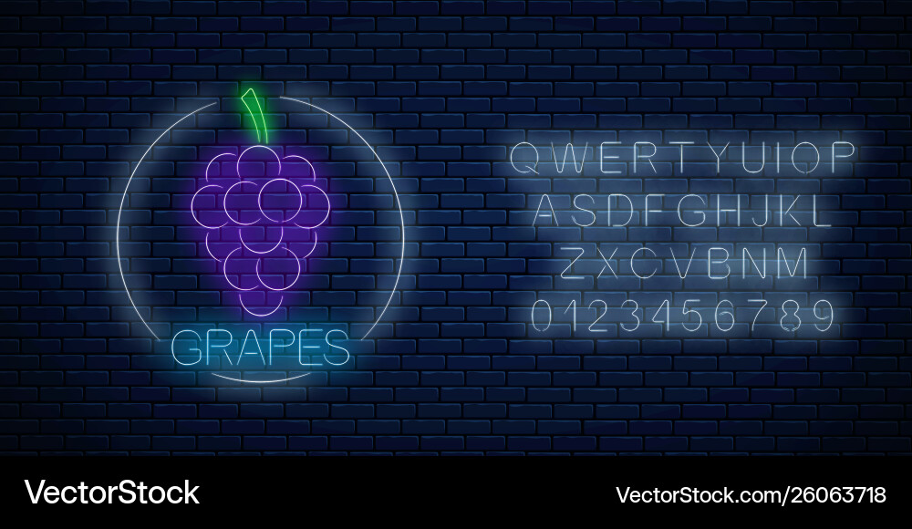 Neon glowing sign grapes with bunch grape Vector Image