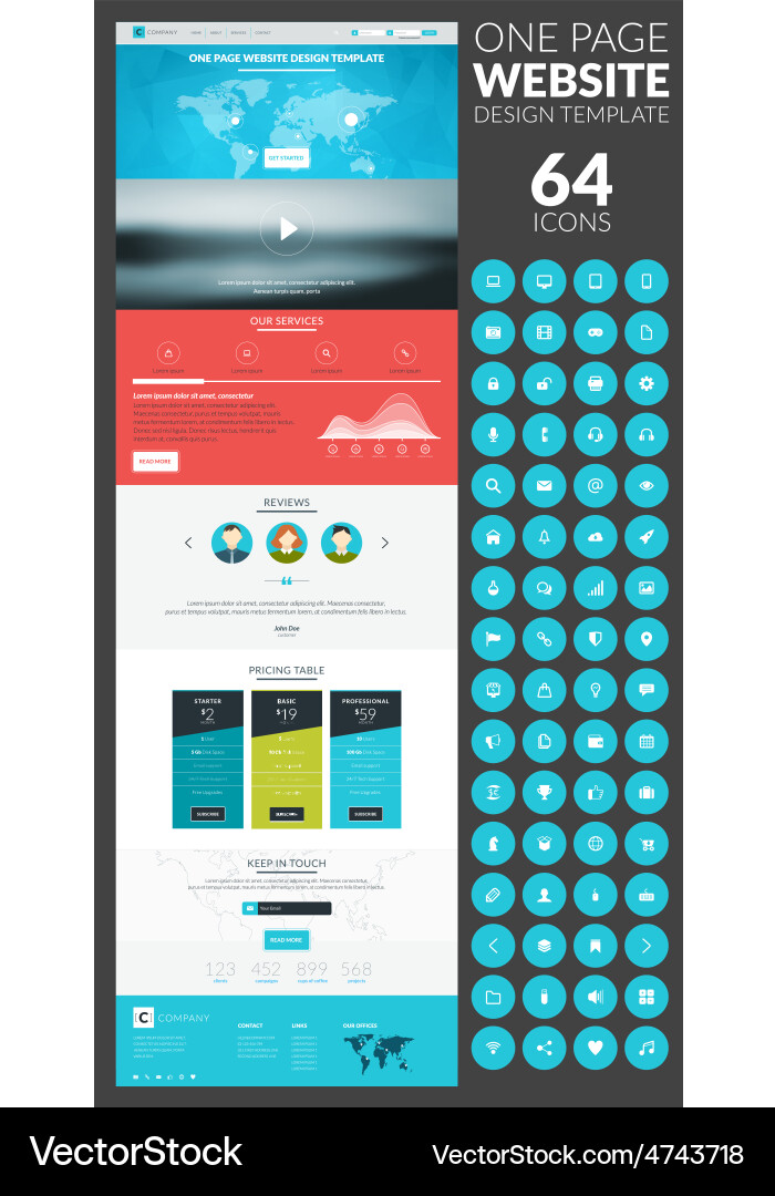 One page website template in flat style with icon Vector Image
