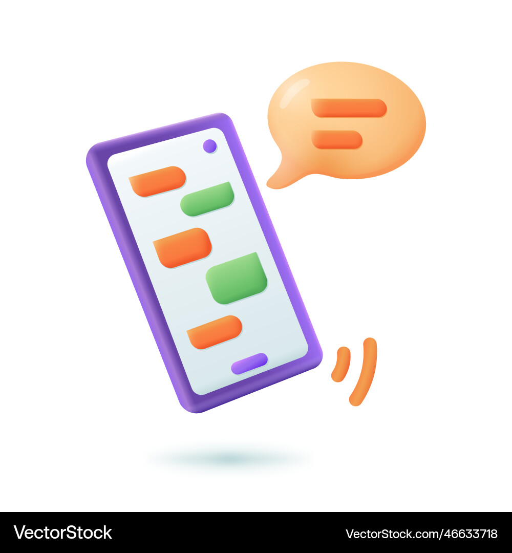 Phone with chat text messages on screen 3d cartoon