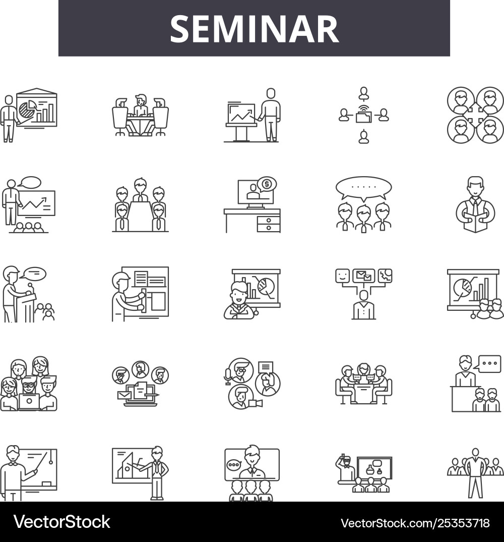 Seminar line icons signs set linear Royalty Free Vector