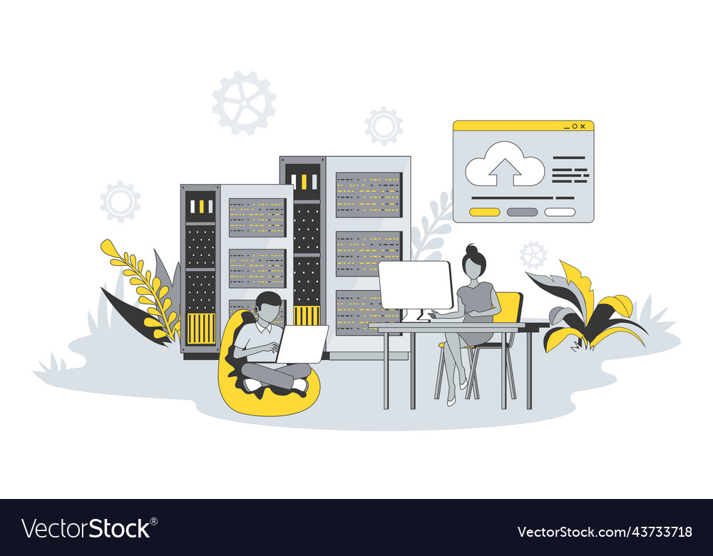 Web Hosting Concept In Flat Design With People Vector Image