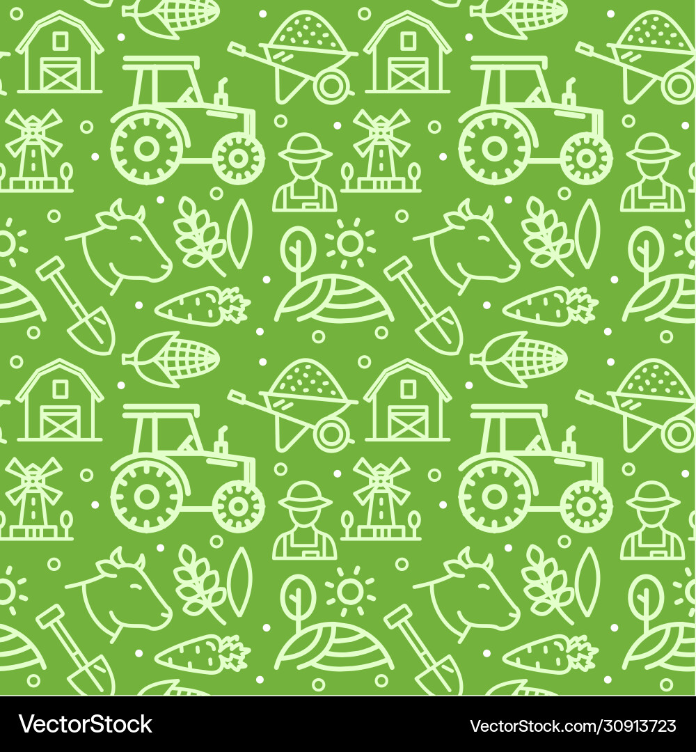 Farm signs seamless pattern background on a green Vector Image