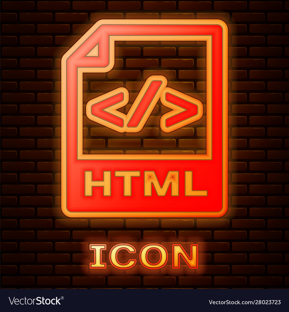 Glowing neon html file document download html Vector Image