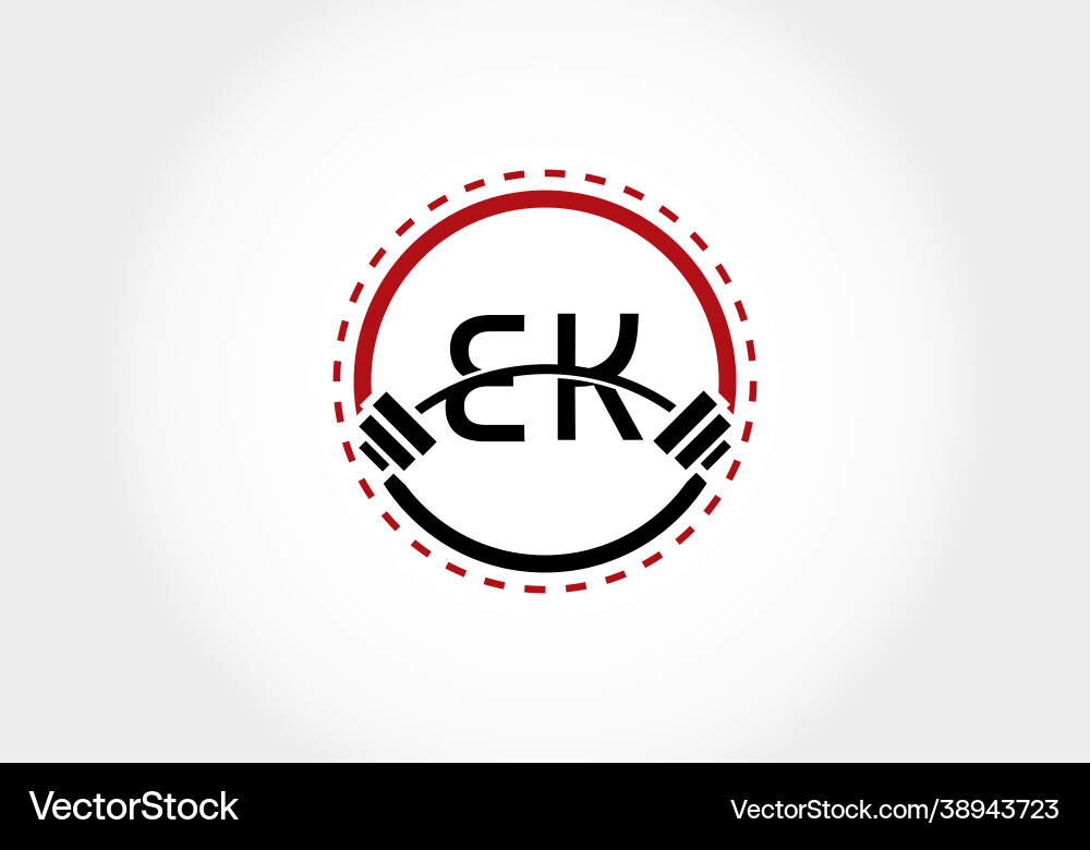 Initial ek letter alphabet with a barbell lifting Vector Image