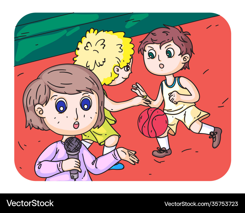 Kid girl sport commentator broadcasting match Vector Image