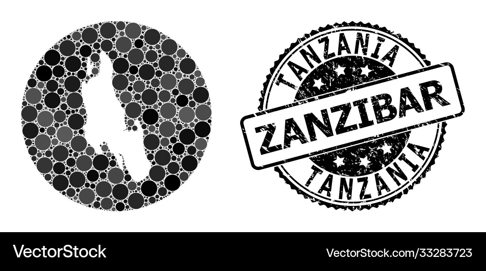Mosaic stencil circle map zanzibar island Vector Image