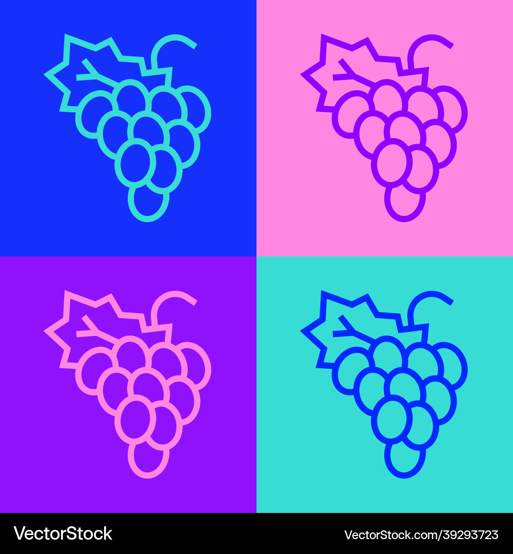 Pop art line grape fruit icon isolated on color Vector Image