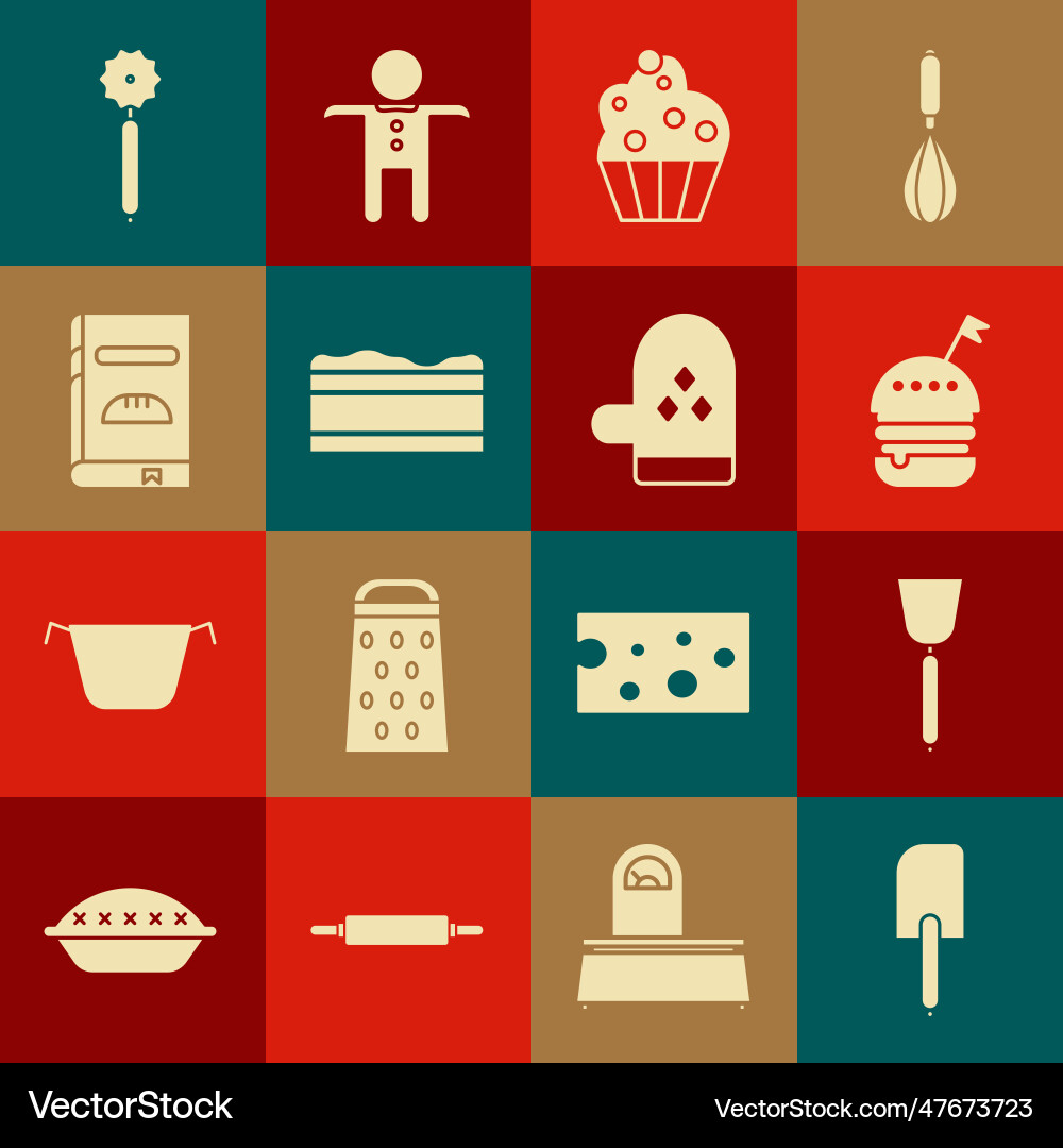 Set spatula burger cupcake brownie chocolate Vector Image