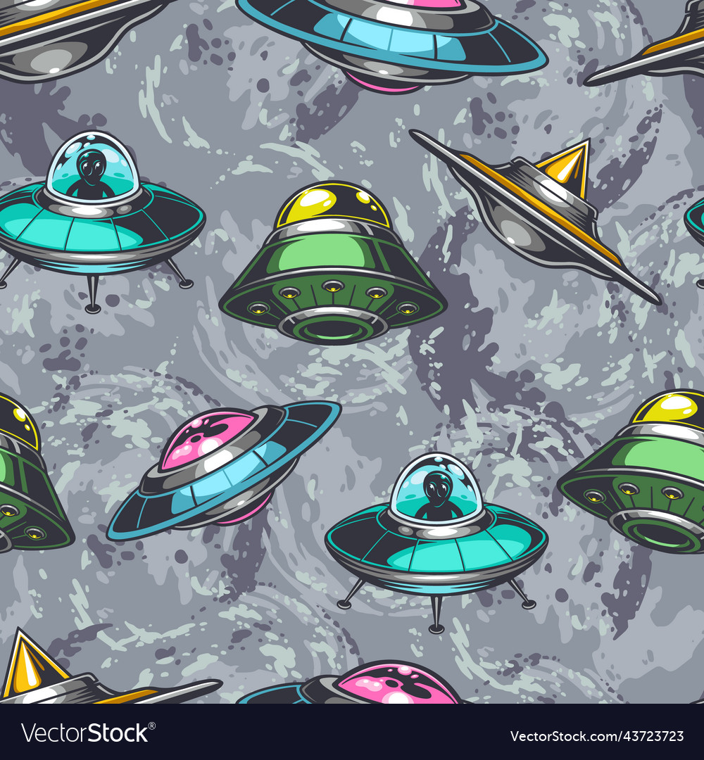 Ufo aliens colorful seamless pattern Royalty Free Vector