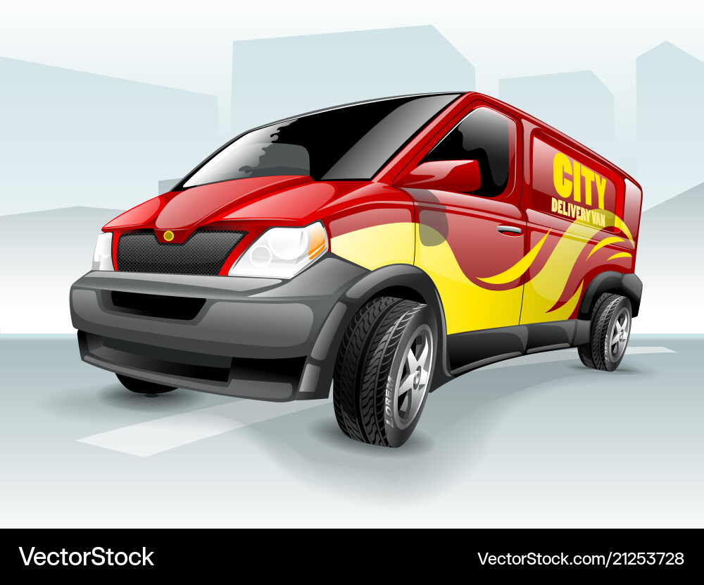 Cartoon delivery van with abstract background Vector Image