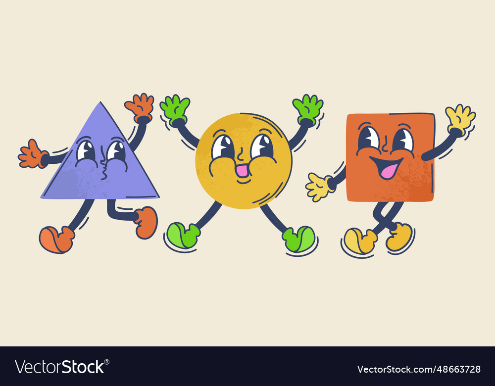 Collection of basic geometric shapes with faces Vector Image
