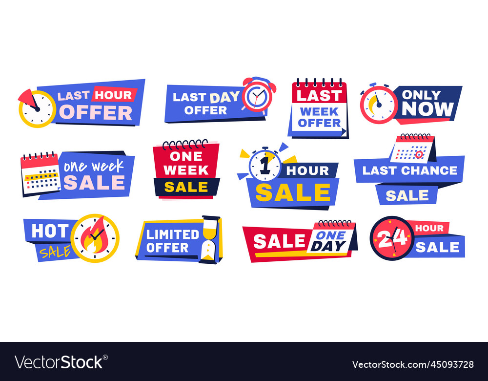 Countdown banners promo badges with timer alarm Vector Image