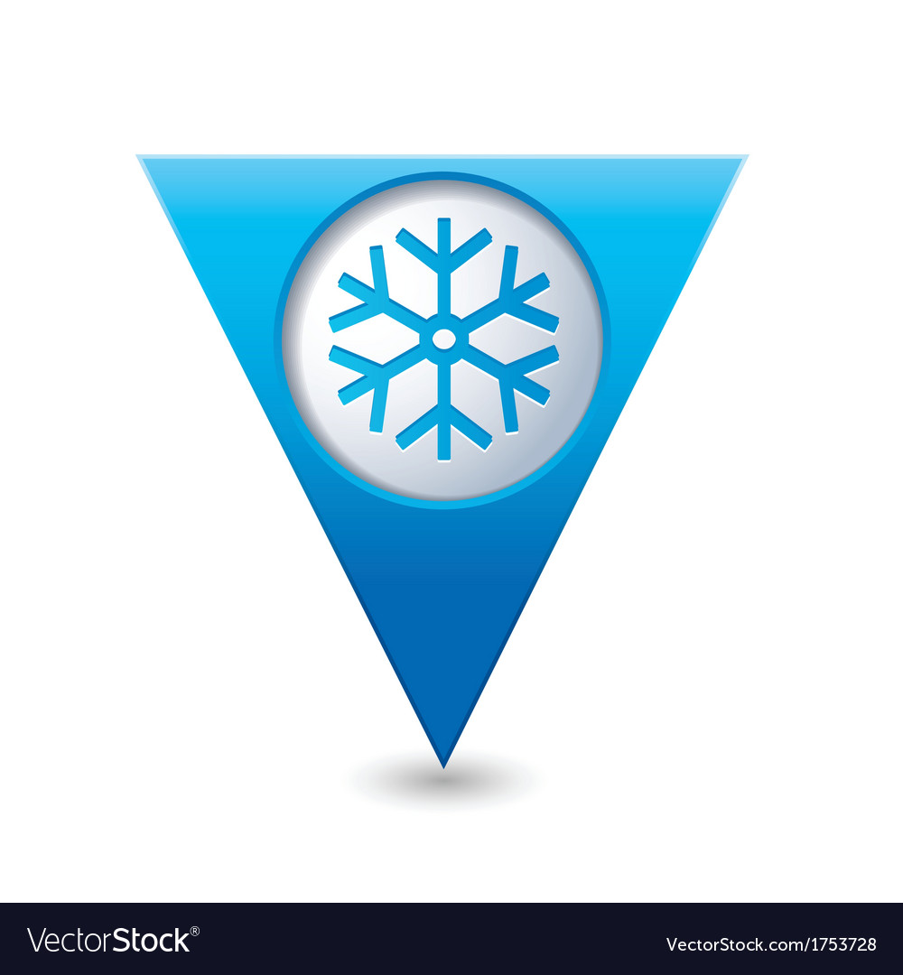 Snowflake icon on blue triangular map pointer Vector Image