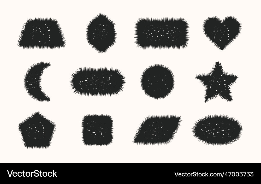 Black fluffy geometrical shapes set on pink Vector Image