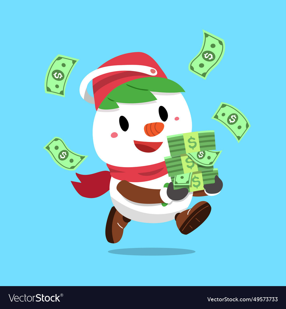 Cartoon happy christmas snowman with money Vector Image