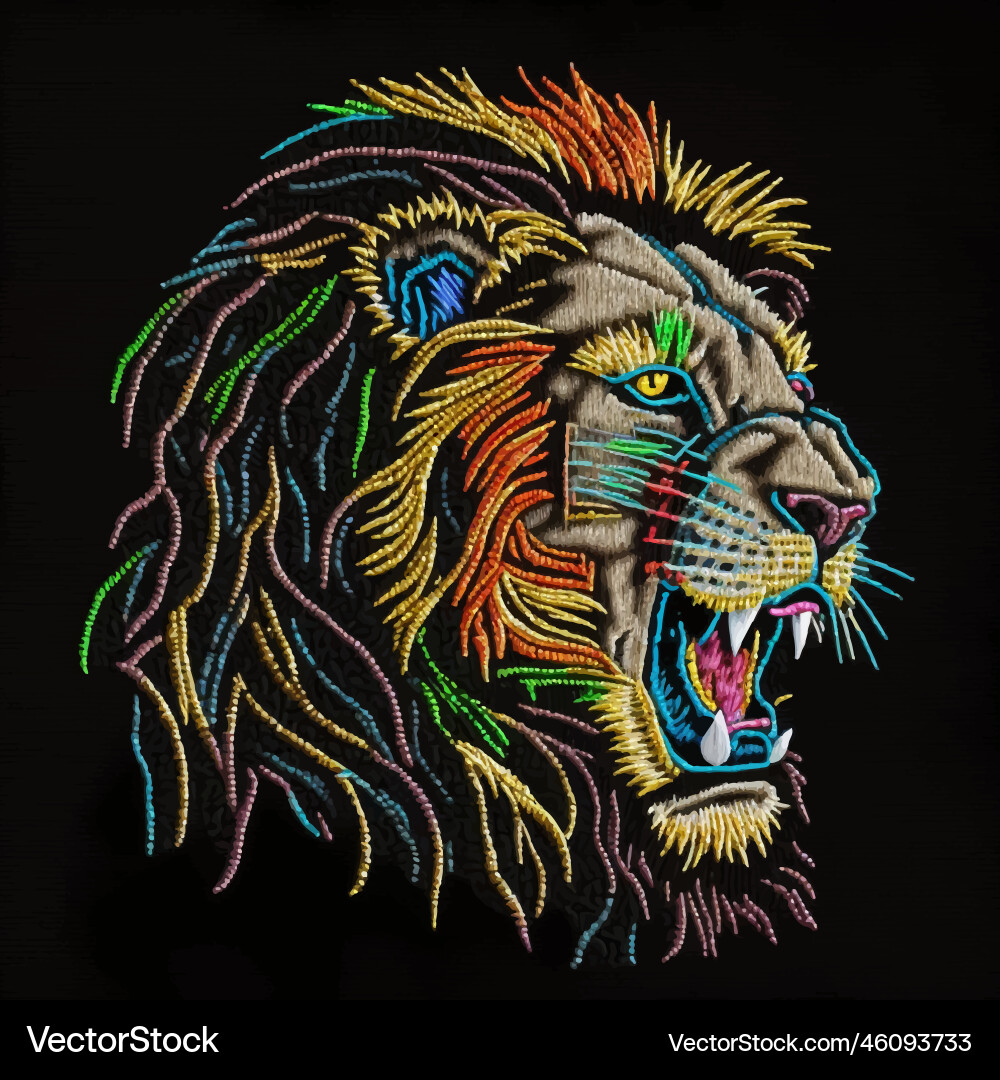 Colorful embroidery majestic lion head pattern Vector Image