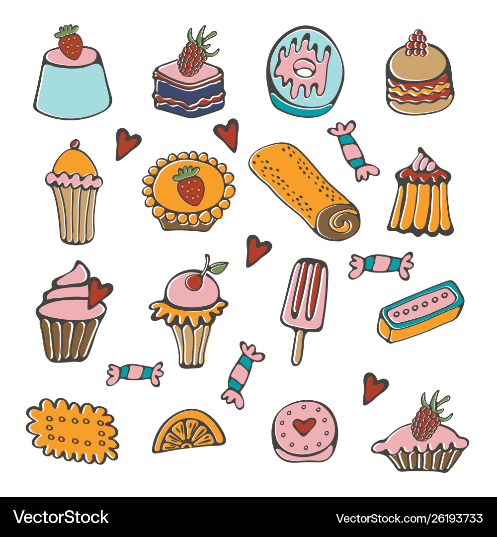 Colorful sweets set collection Royalty Free Vector Image
