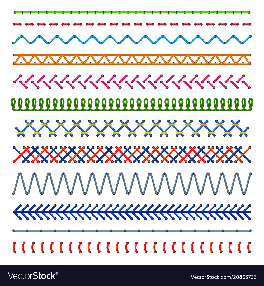 Detail Stitched Seamless Patterns Color Sewing Vector Image