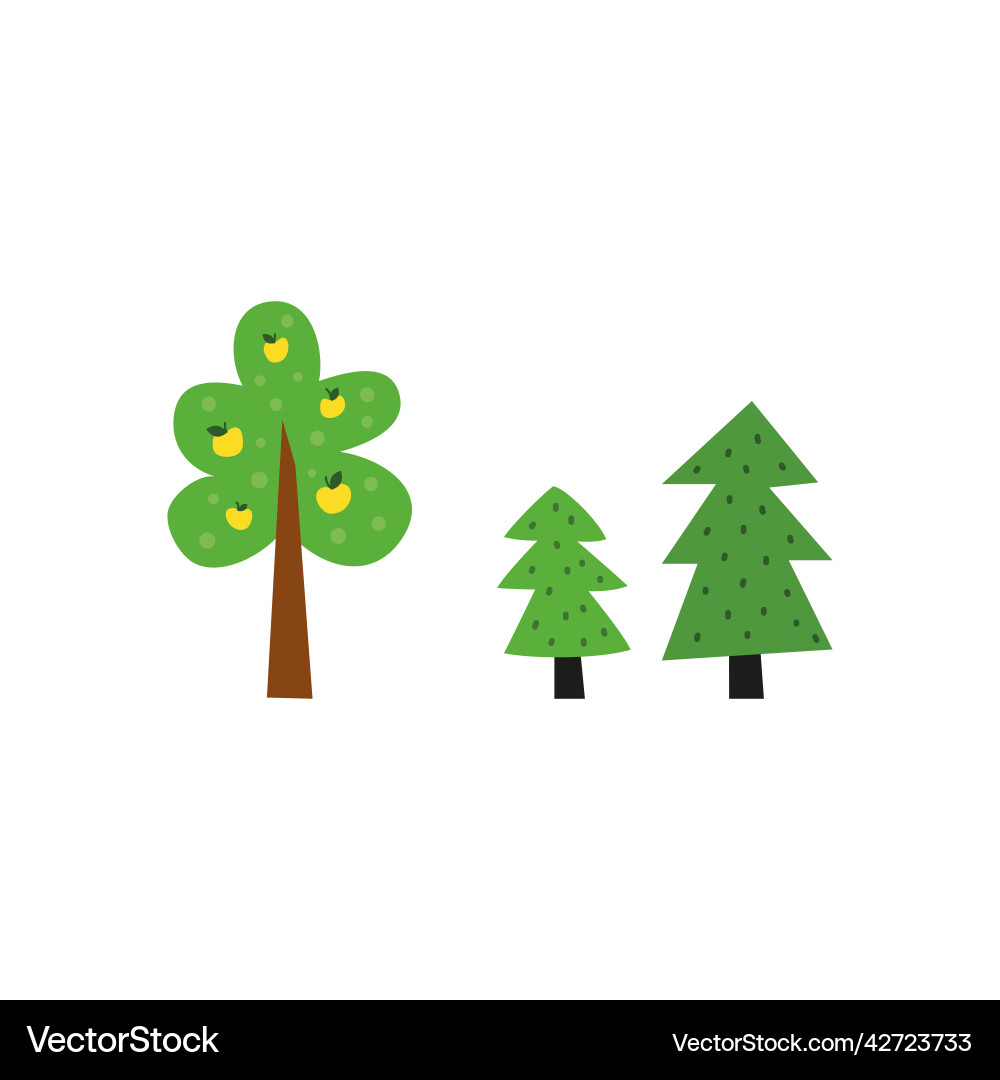 Doodle garden apple and fir trees Royalty Free Vector Image