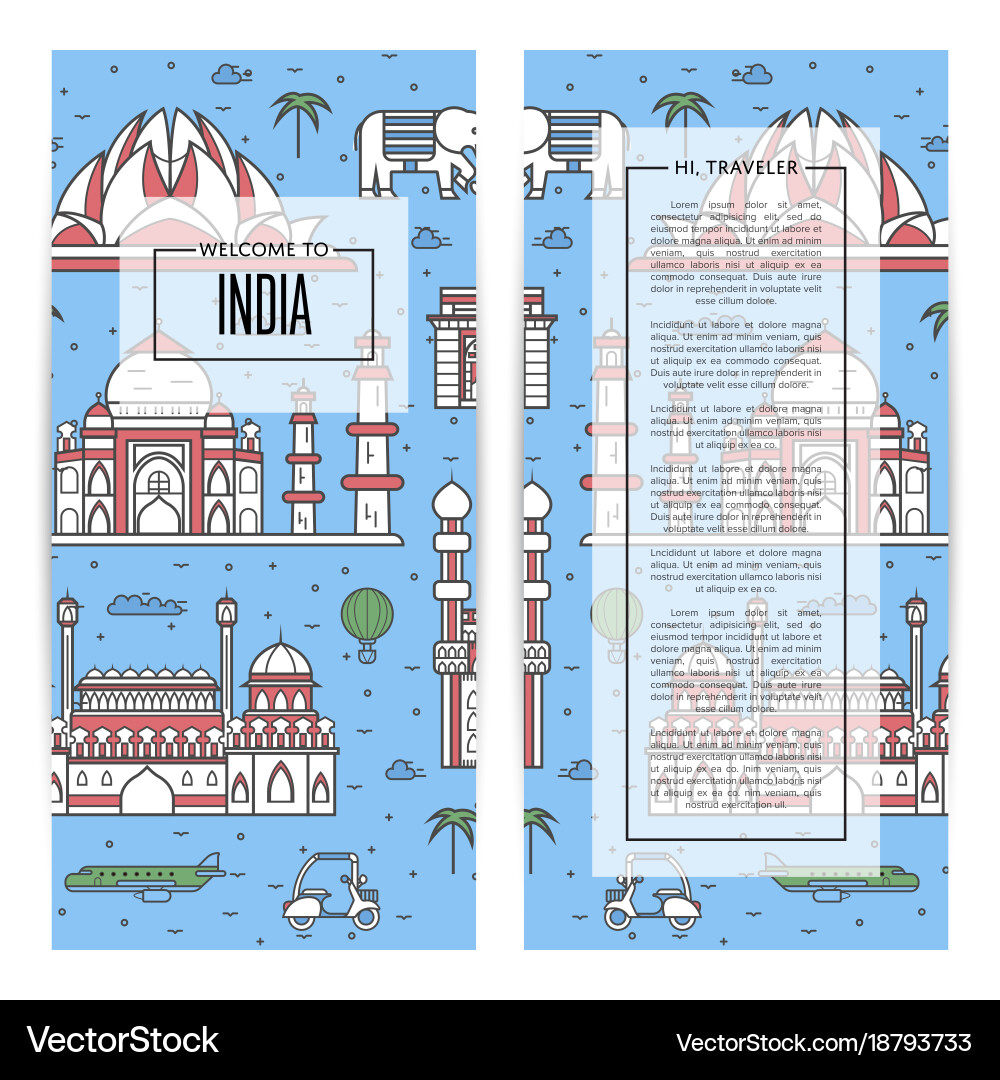 India traveling flyers set in linear style Vector Image